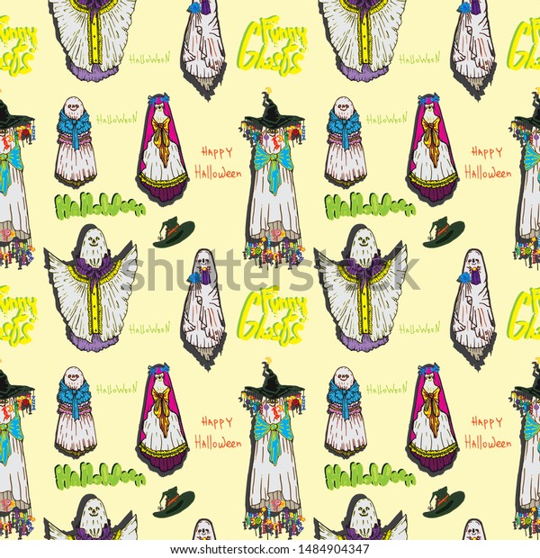 Lace Ghosts Halloween Wallpaper Stock Vector (Royalty Free) 1484904347 ...
