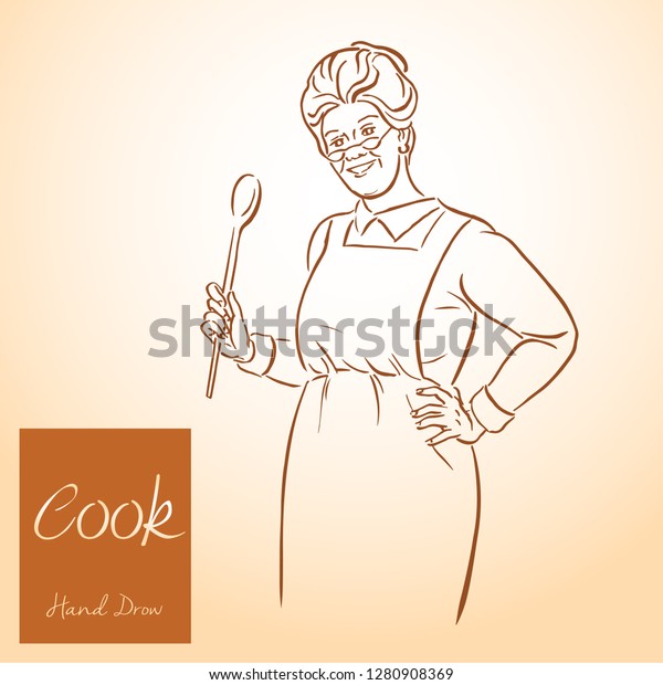 Lady Chef Cooking Vintage Vector Illustrations Stock Vector (Royalty ...