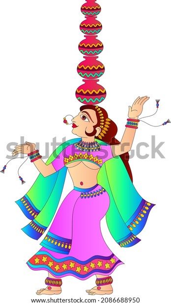 Lady Dancer Balancing Clay Pots Drawn Stock Vector (Royalty Free ...