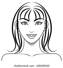 Lady Face Line Cartoon Vector Stock Vector (Royalty Free) 658189420 ...