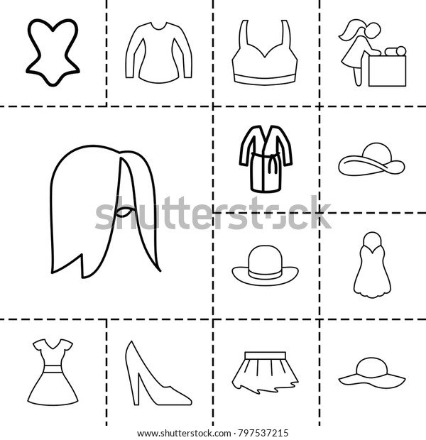 Lady Icons Set 13 Editable Outline Stock Vector (Royalty Free ...