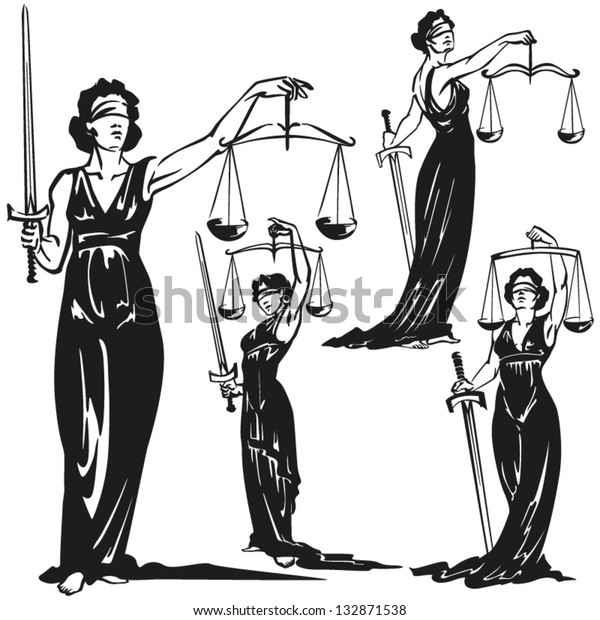 Lady Justice Four Brushdrawing Based Illustrations Stock Vector ...
