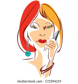 Lady Mobile Phone Stock Vector (Royalty Free) 172394219 | Shutterstock