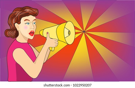 Lady Using Megaphone Her Announcement Cartoon Stock Vector (Royalty ...