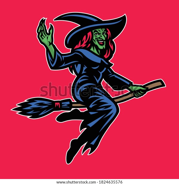 Lady Wizard Riding Flying Broom Stock Vector (Royalty Free) 1824635576 ...