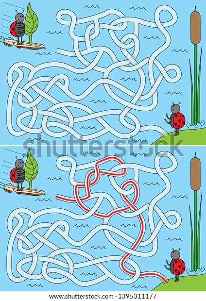 Ladybug Sailing On Pond Maze Kids 스톡 벡터(로열티 프리) 1395311177 | Shutterstock