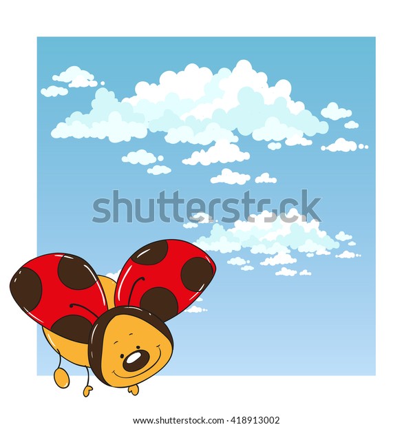 Ladybug Sky Cute Cartoon Character Stock Vector (Royalty Free ...