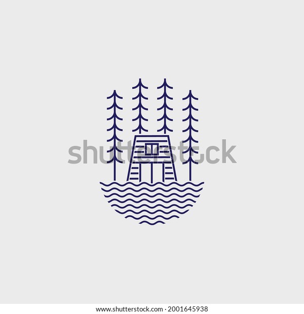 Lake Cabin Logo Monoline Design Line Stock Vector (Royalty Free ...
