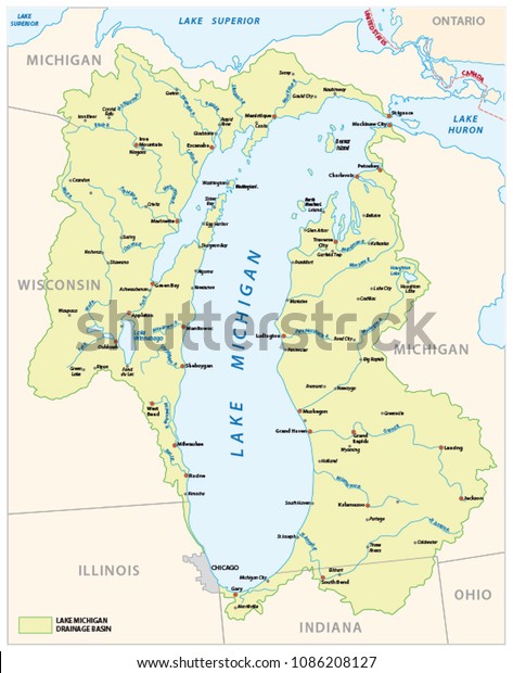 Stock vektor „Lake Michigan Drainage Basin Vector Map“ (bez autorských ...