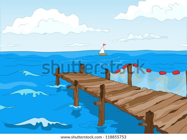 Lago Shore. Fondo de la caricatura.: vector de stock (libre de regalías ...