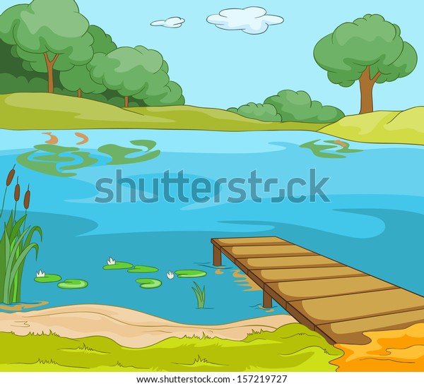 Lake Shore Cartoon Background Vector Illustration Stock Vector (Royalty ...