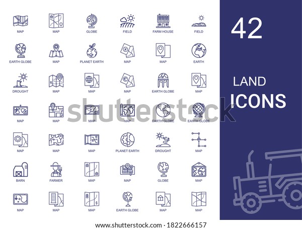 Land Icons Set Collection Land Map Stock Vector (Royalty Free ...