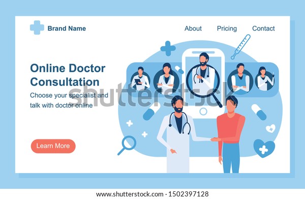 Landing Page Template Patient Selecting Talking Stock Vector (Royalty ...