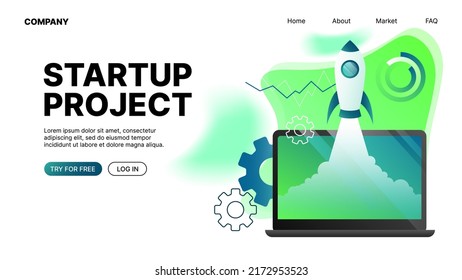 Landing Page Template Startup Project Website Stock Vector (Royalty ...
