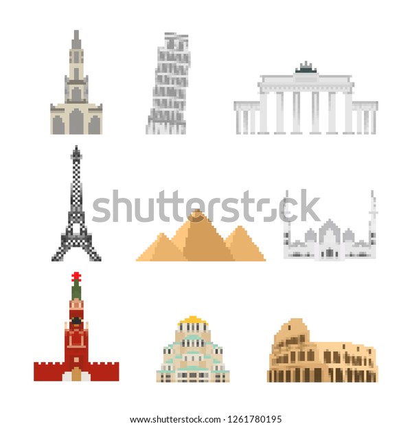 Landmark Set Pixel Art Collection Attraction Stock Vector (Royalty Free ...