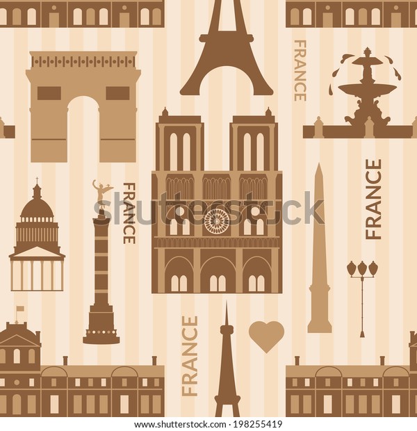 Landmarks Paris Vector Monochrome Cartoon Seamless Stock Vector ...