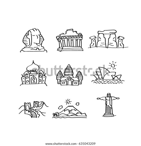 Landmarks Travel Doodles Stock Vector (Royalty Free) 635043209
