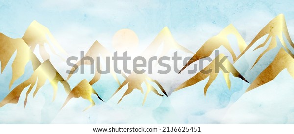 Landscape Art Background Blue Gold Mountains Stock Vector (Royalty Free ...