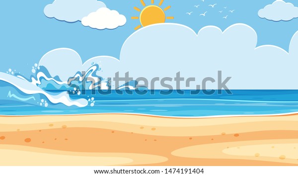 Landscape Background Design Ocean Big Waves Stock Vector (Royalty Free ...