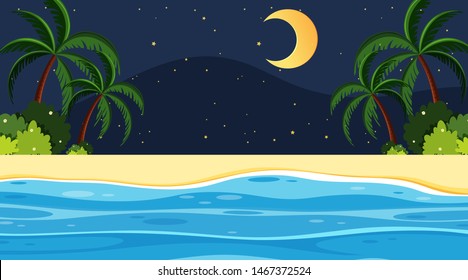 Landscape Background Design Ocean Night Illustration Stock Vector ...