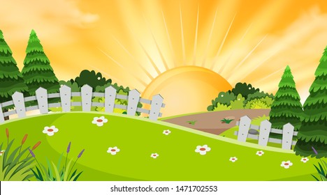 Landscape Background Design Park Sunset Illustration Stock Vector ...