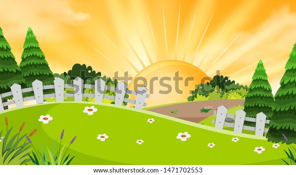 Landscape Background Design Park Sunset Illustration Stock Vector ...