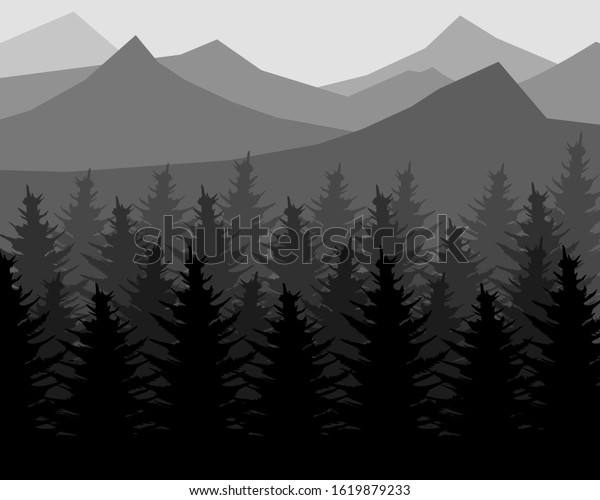 Landscape Background Monotone Mountain Forest Stock Vector (Royalty ...