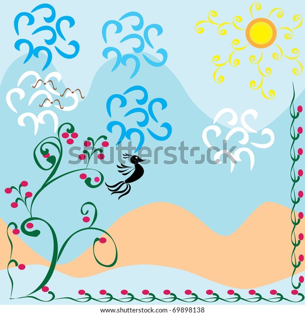 Landscape Bird Flying Tree Illustration Stock Vector (Royalty Free ...