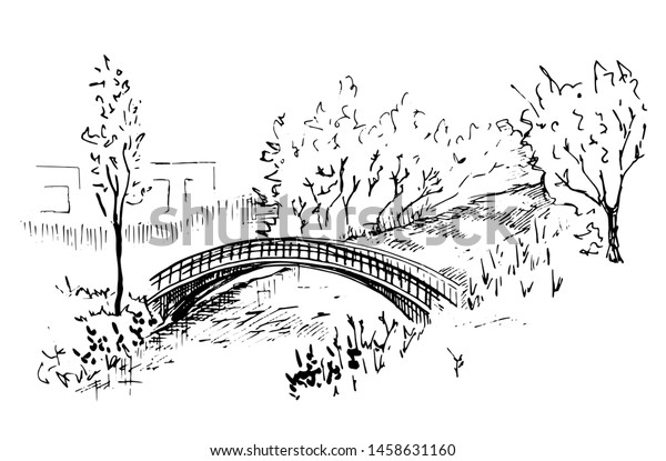 Landscape Bridge Handdrawn Sketch Style Vector Stock Vector (Royalty ...