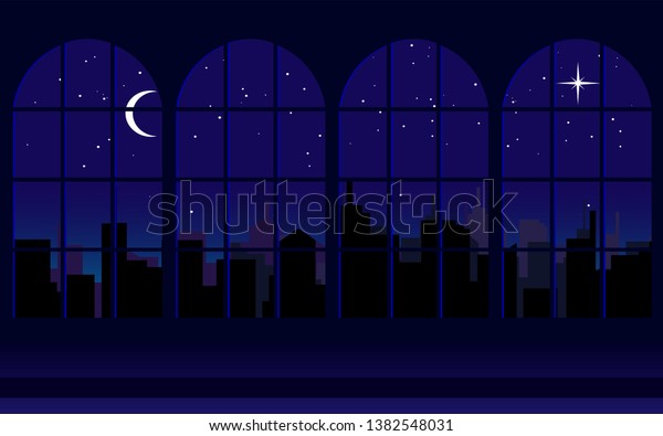 Landscape City Night Windows Stock Vector (Royalty Free) 1382548031 ...