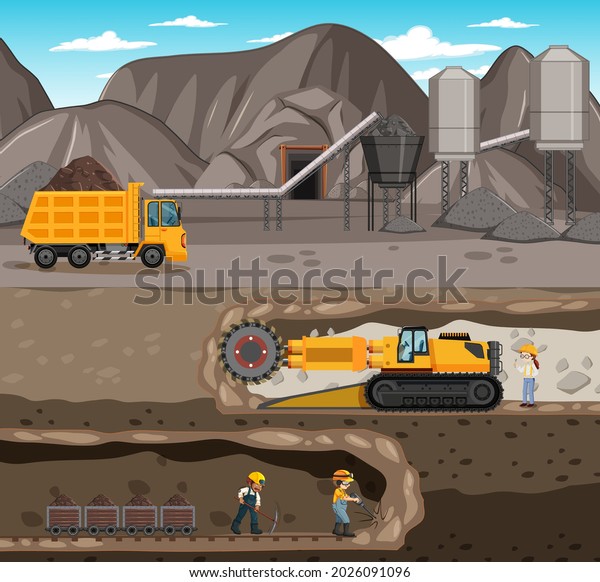 Landscape Coal Mining Underground Scene Illustration Stock Vector ...
