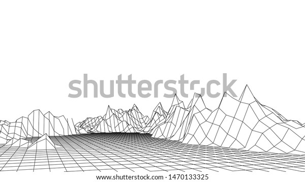 Landscape Design Mountains Wireframe Landscape 3d Stock Vector (Royalty ...