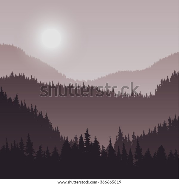 Landscape Fir Trees Forest Background Hand Stock Vector (Royalty Free ...