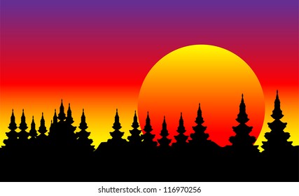 Landscape Forest Sunset Vector Illustration Stock Vector (Royalty Free ...