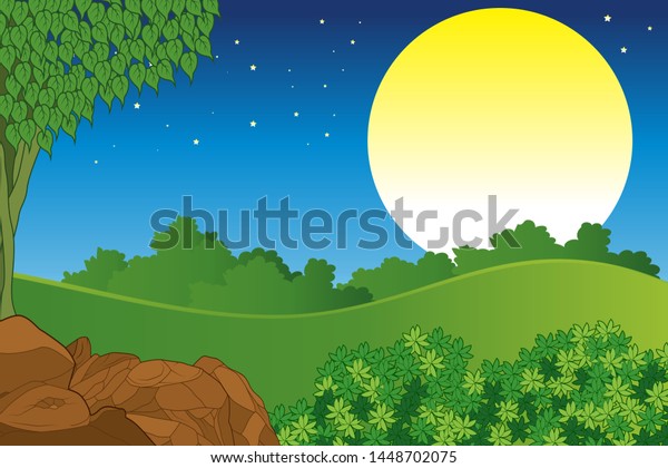 Landscape Full Moon Rock Bodhi Trees Stock Vector (Royalty Free ...