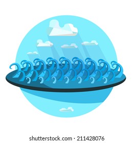 Landscape Illustration Sea Waves Flat Design Stock Vector Royalty Free