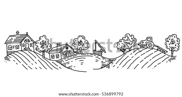 Stock vektor „Krajina ilustrace, orná půda, traťová farma,“ (bez ...