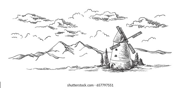 Hand Drawn Vector Illustration Sketch Cornfield Stock Vector (Royalty ...