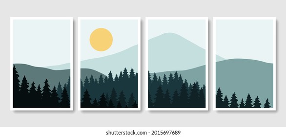 Landscape Mountain Pine Trees Sun Wall Stock Vector (Royalty Free ...