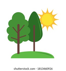 Landscape Nature Trees Grass Sun Cartoon Stock Vector (Royalty Free ...