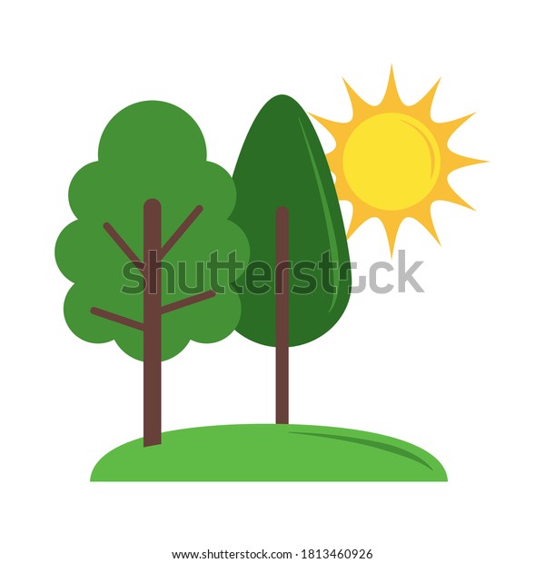Landscape Nature Trees Grass Sun Cartoon Stock Vector (Royalty Free ...