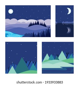 Landscape Night Forest River Cards Stock Vector (Royalty Free ...