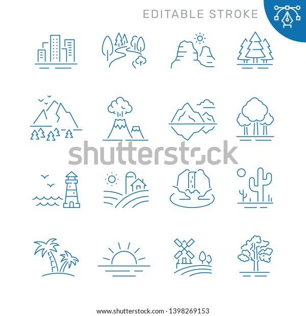 Landscape Related Icons Editable Stroke Thin Stock Vector (Royalty Free ...