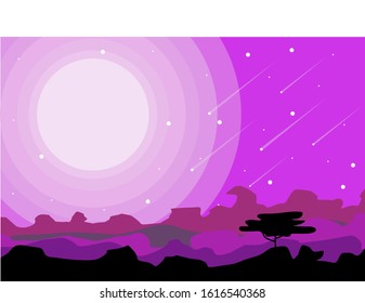Landscape Starfall Moon Pink Stock Vector (Royalty Free) 1616540368 ...
