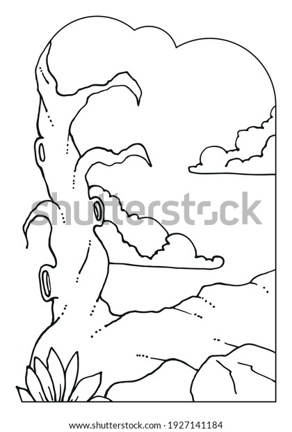 Landscape Tree Clouds Stones Hand Drawing Stock Vector (Royalty Free ...