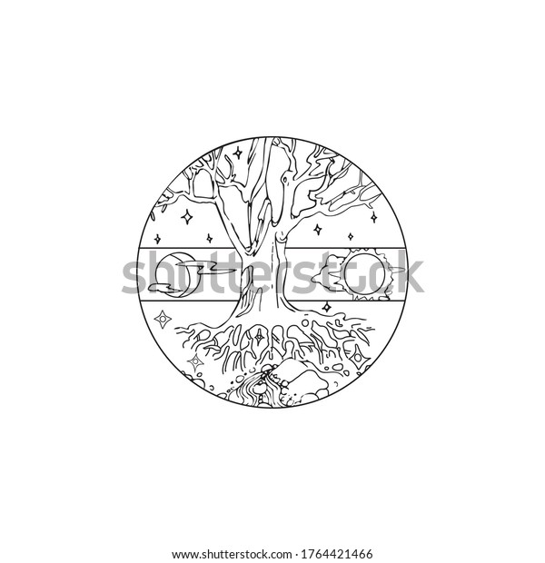 Landscape Tree Roots Sun Moon Stars Stock Vector (Royalty Free) 1764421466
