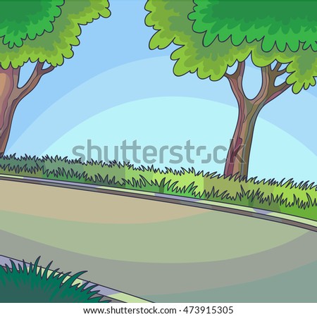 Landscape Trees Road Cartoon Forest Background Stock Vector (Royalty ...