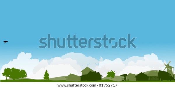 Landscape Trees Village Stock Vector (Royalty Free) 81952717 | Shutterstock
