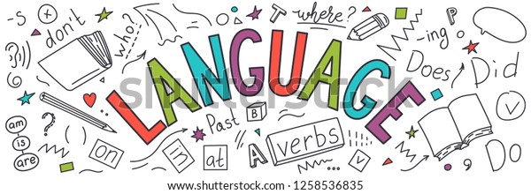 Language Language Hand Drawn Doodles Lettering Stock Vector (Royalty ...