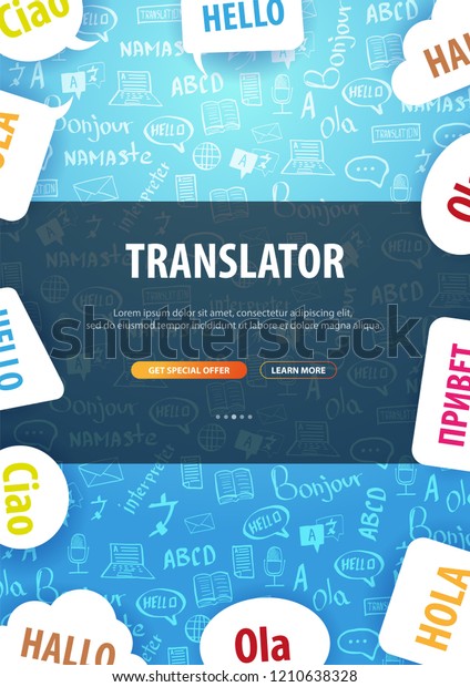 Language Translator Banner Handdraw Doodle On Stock Vector (Royalty ...